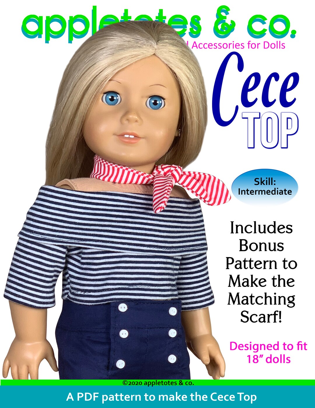 18" Doll Clothes Sewing Pattern: Cece Nautical Top (PDF Pattern) - Etsy