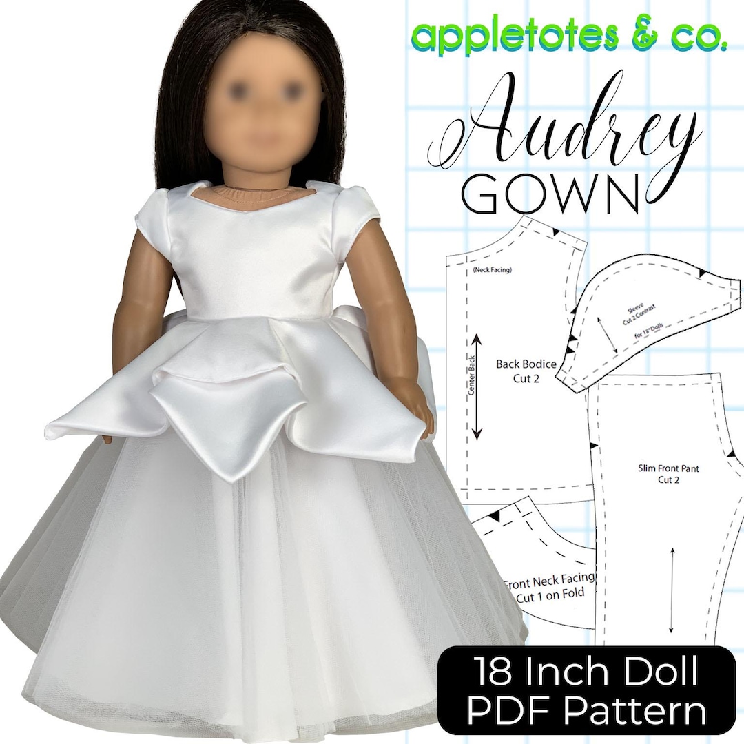 18" Doll Gown Sewing Pattern: Audrey Ballgown Design (PDF Pattern ...