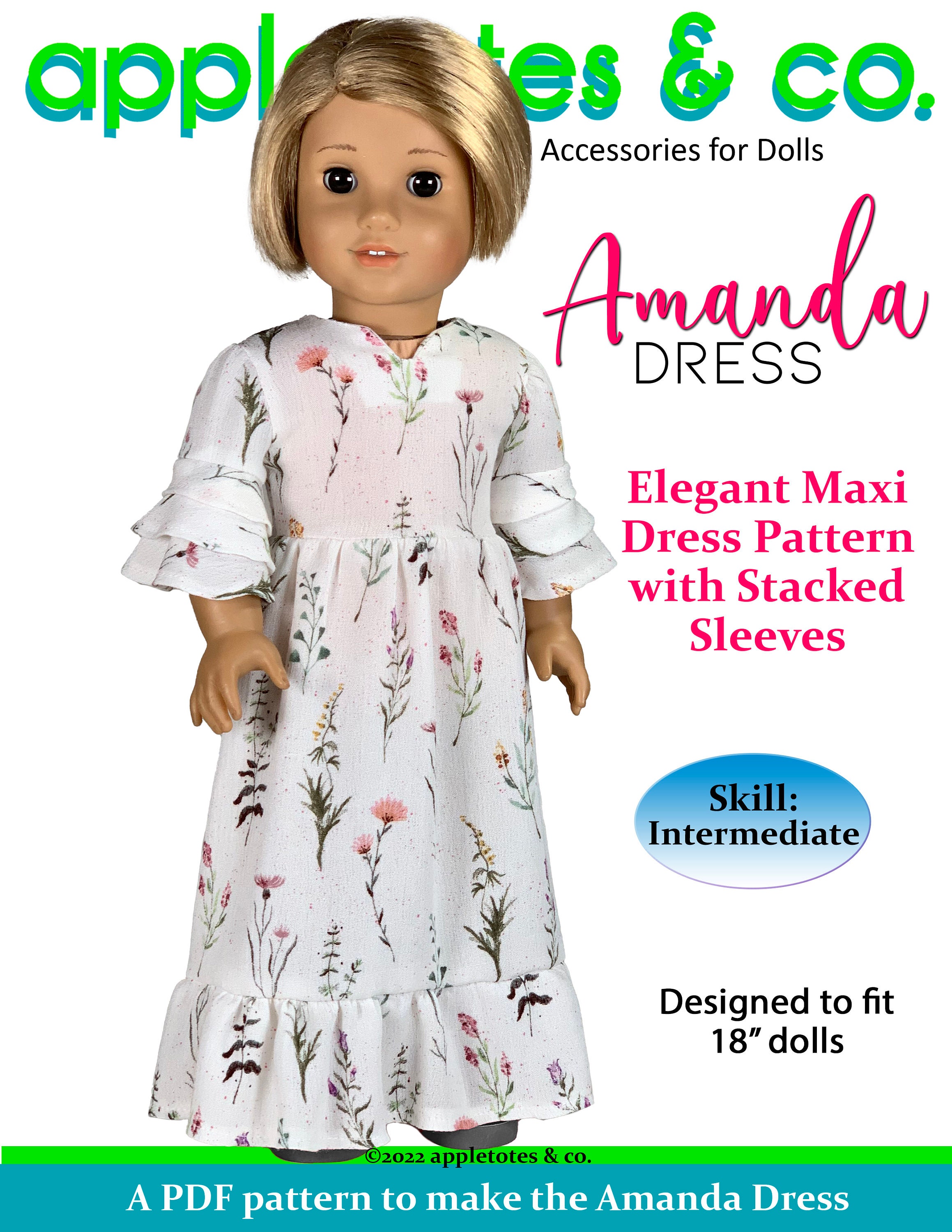 Amanda Maxi Dress Sewing Pattern for 18 Inch Dolls (PDF Pattern) - Etsy