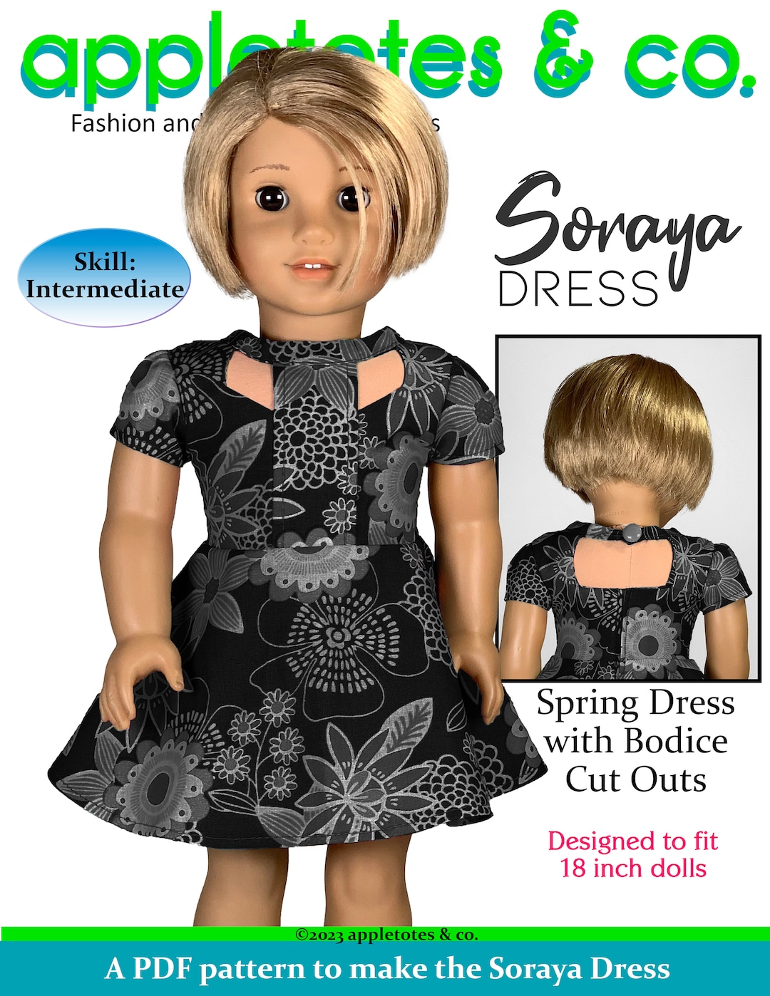 18 Inch Doll Dress Sewing Pattern: Soraya Cut-out Design (PDF Pattern ...