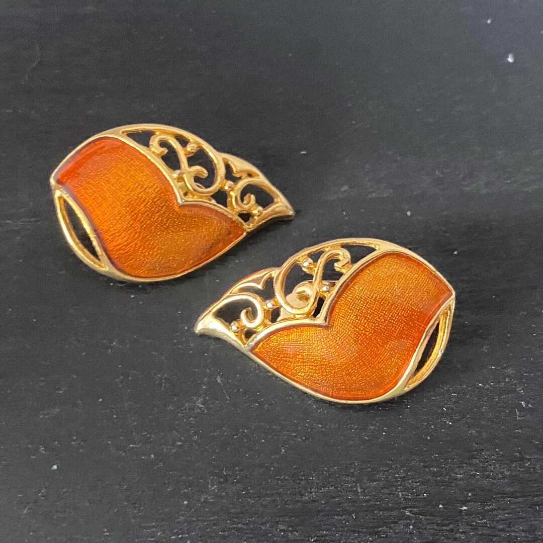 Vintage 1980s Frank Usher 18ct Gold Plated Copper Enamel and Goldtone ...