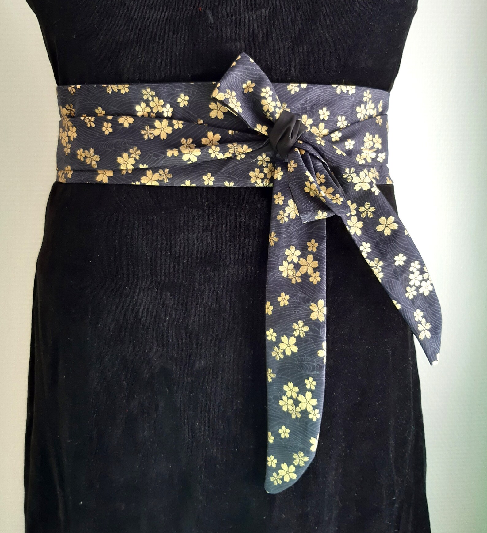 Blue Obi Belt Obi Sash Golden Flowers Woman Accessory - Etsy