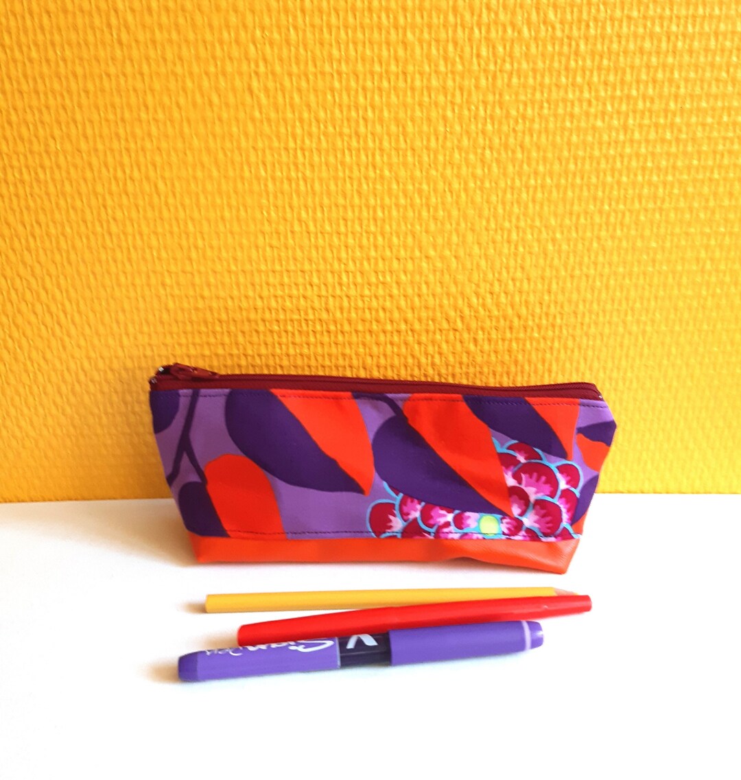 Canvased Triangle Pencil Case Colored Leaves Makeup Accessory Drawing ...