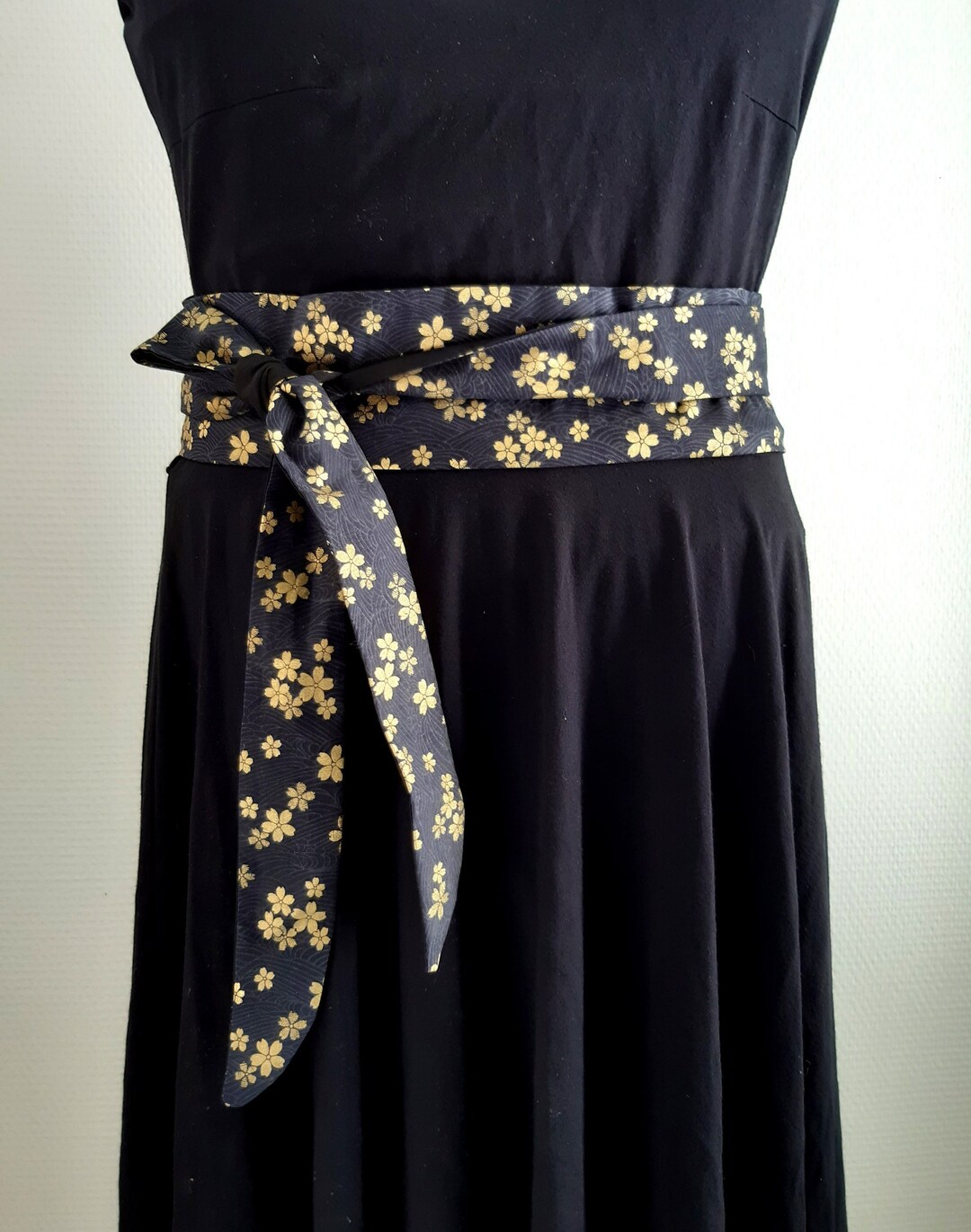 Blue Obi Belt Obi Sash Golden Flowers Woman Accessory - Etsy