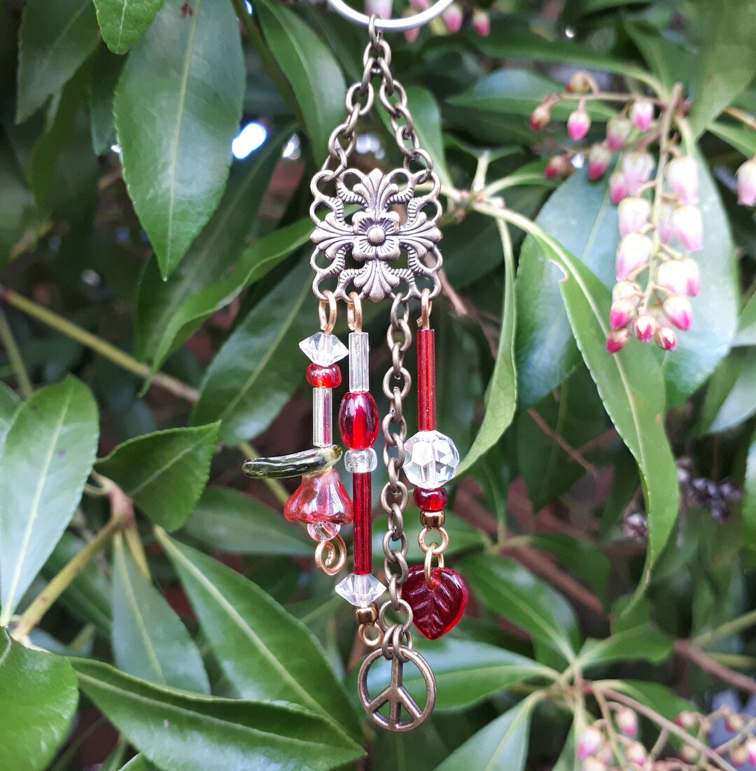 Fairy Wind Chime, Red and Brass With Peace Symbol - Fairy Garden Accessory WC-12 - Etsy