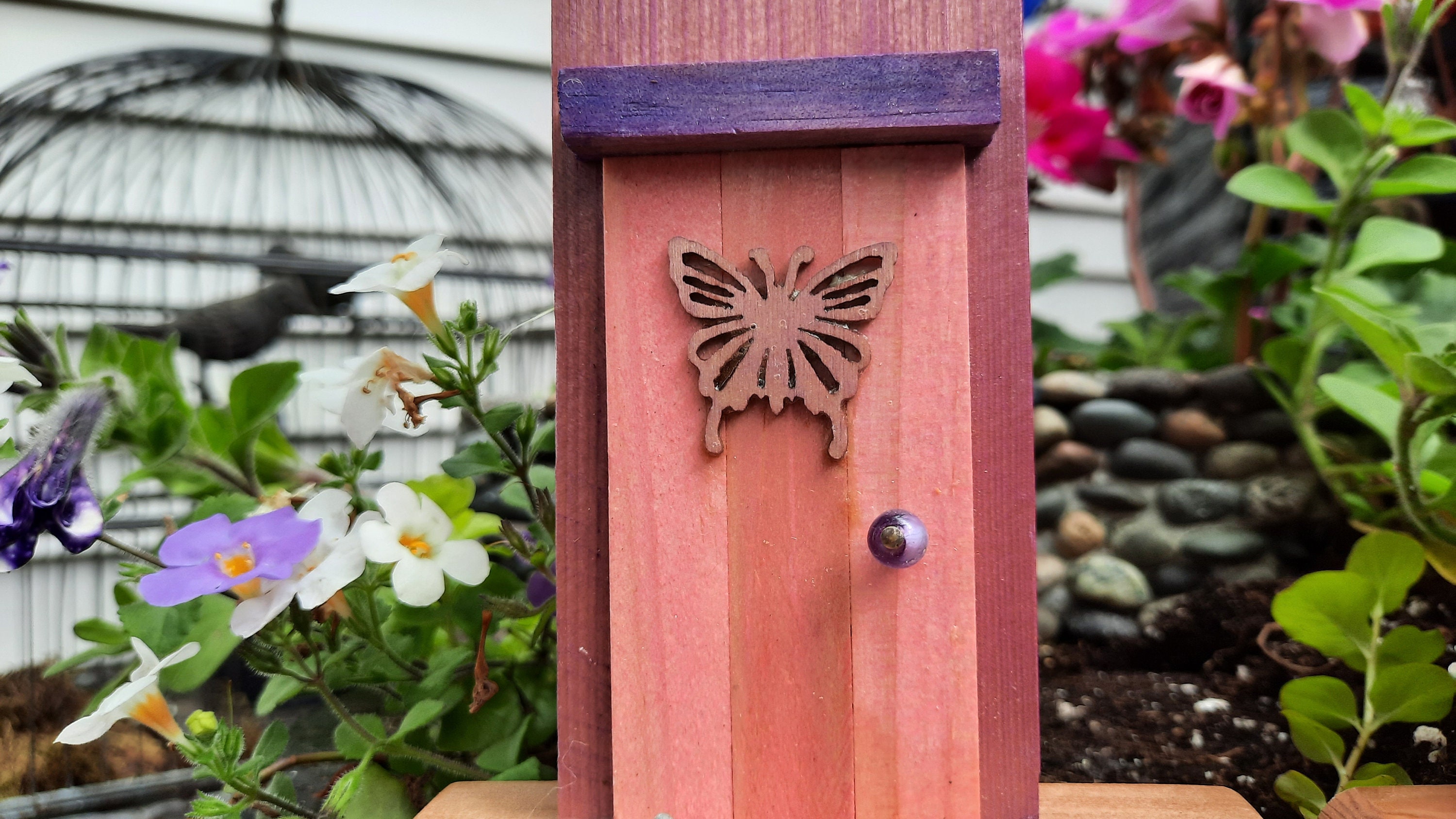 Pair of Pixie Houses Pink House With Purple Door Purple - Etsy