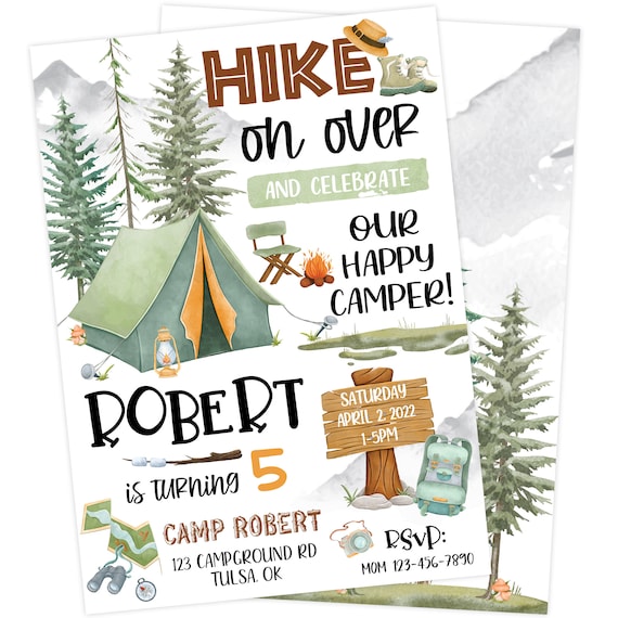 Happy Camper Birthday Party Printable Invitation | Little Explorer ...