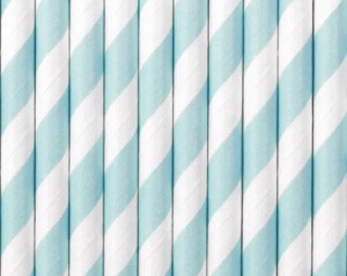 Pastel Baby Blue Striped Paper Straws 10ct Blue Straws Mermaid Party ...