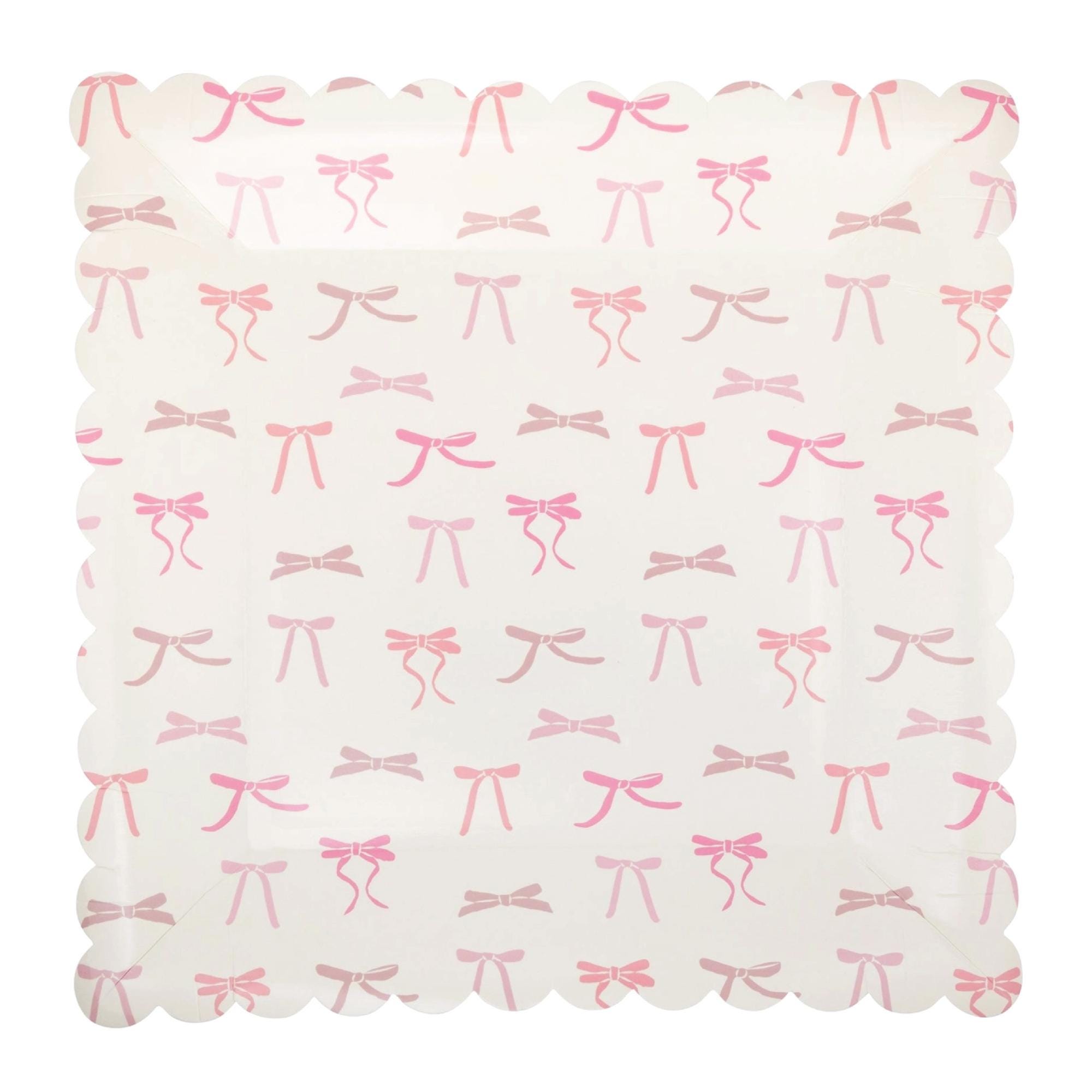 Round Pink Bows Paper Lunch Plates – Scalloped Bow Plates, Baby Shower ...