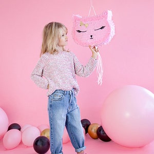 Pink Kitty Cat Pull Piñata | Kitten Birthday Party Decor | Kitty Cat ...