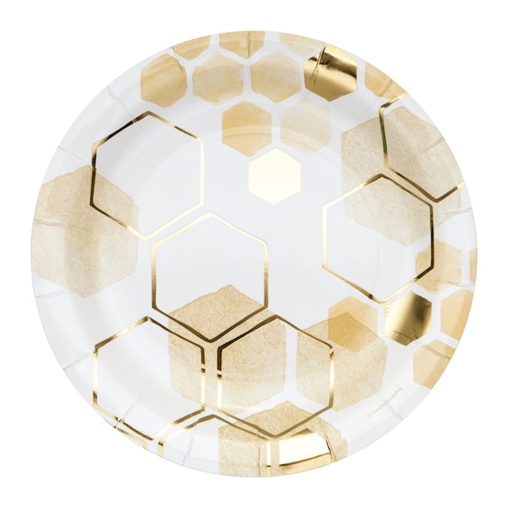 Gold Honeycomb Lunch Plates 8ct | Bride to Bee Bridal Shower | Mom to ...