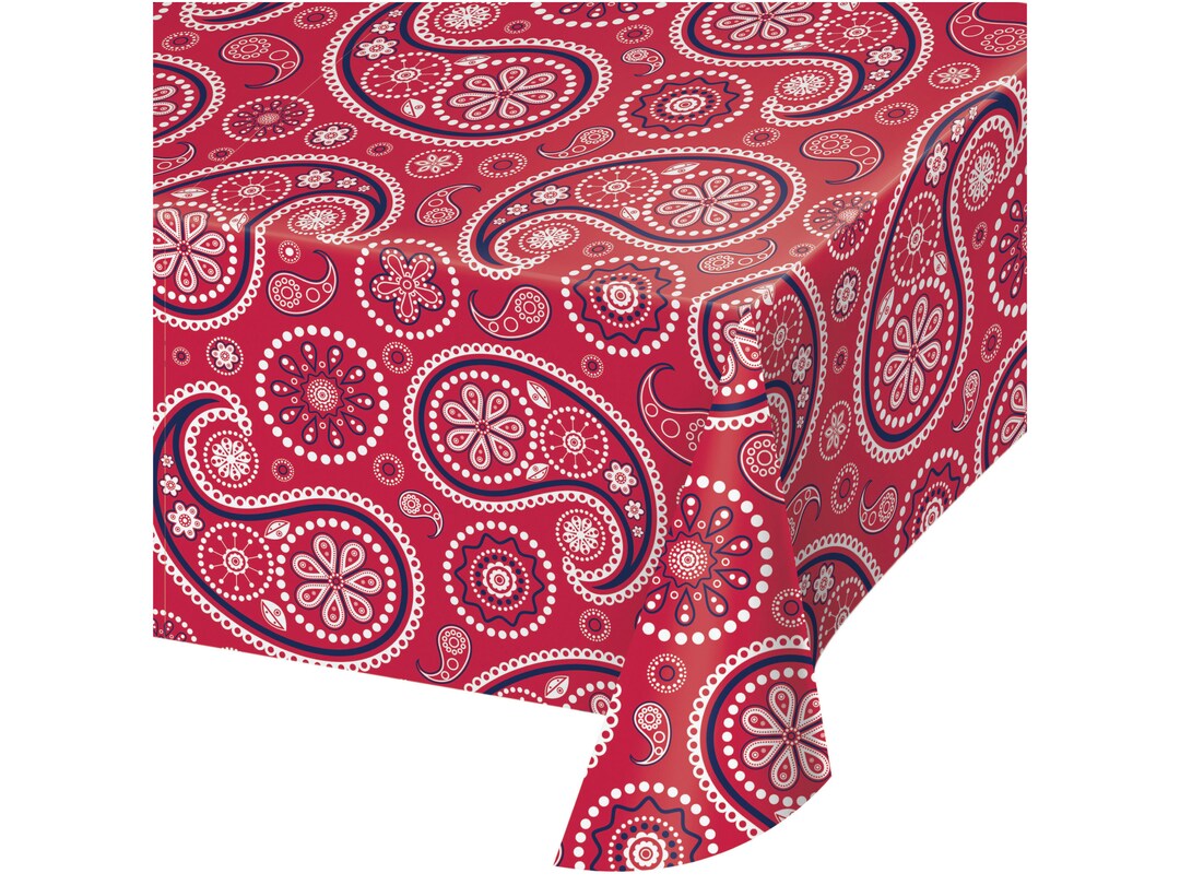 Red Paisley Bandana Plastic Table Cover | Western Party Decor | Cowboy ...