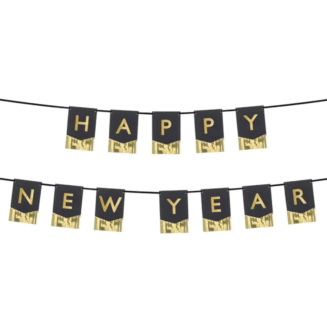 Black & Gold Happy New Year Fringe Banner 4.5ft | New Year's Eve Party ...