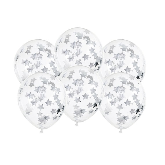 Silver Star Confetti Balloons 6ct New Years Eve Party Decor Outer