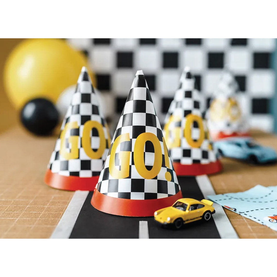 Checkered Race Car Party Hats (6ct) – Speedway or Two Fast Birthday ...