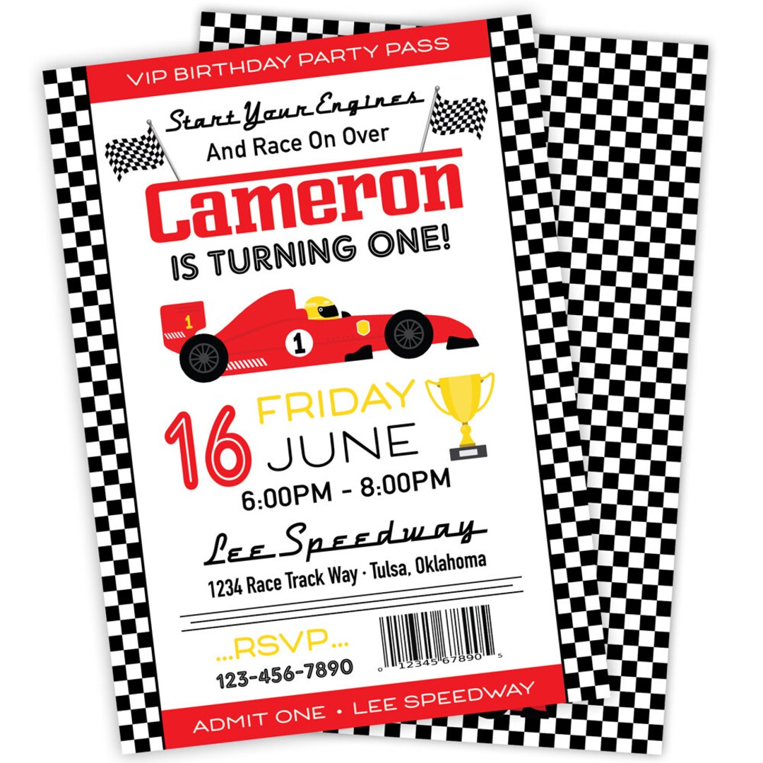 Race Car Birthday Invitation Boy's Raceway Birthday Party Personalized ...