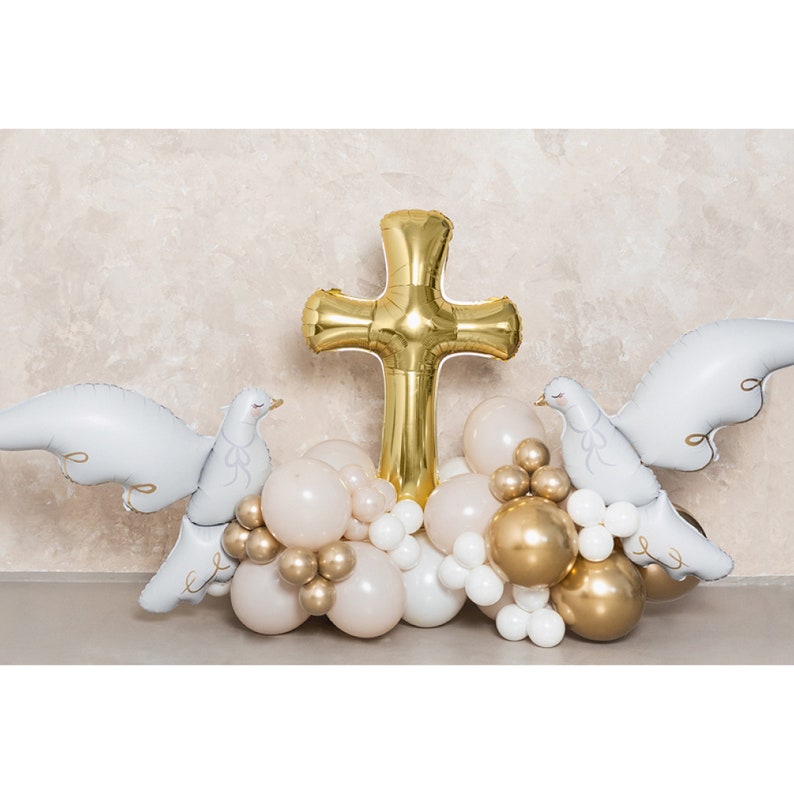 Gold Cross Foil Balloon 41in – Communion, Christening, or Baptism Party ...