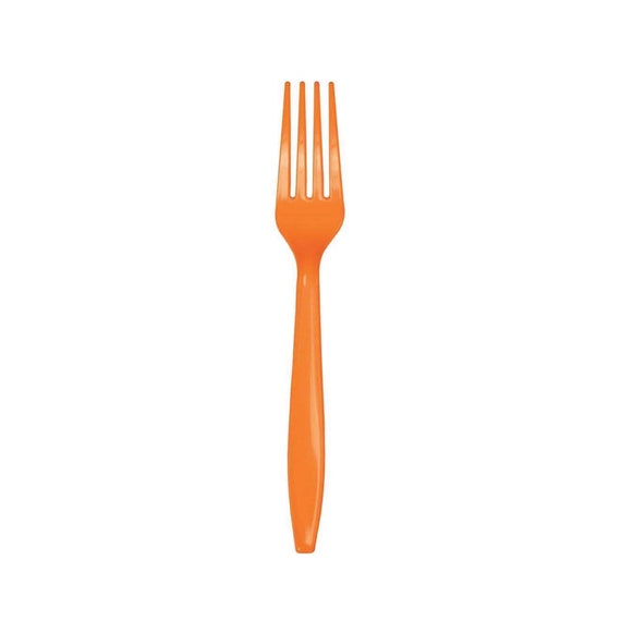Sunkissed Orange Plastic Forks Service for 24 | Plastic Silverware ...