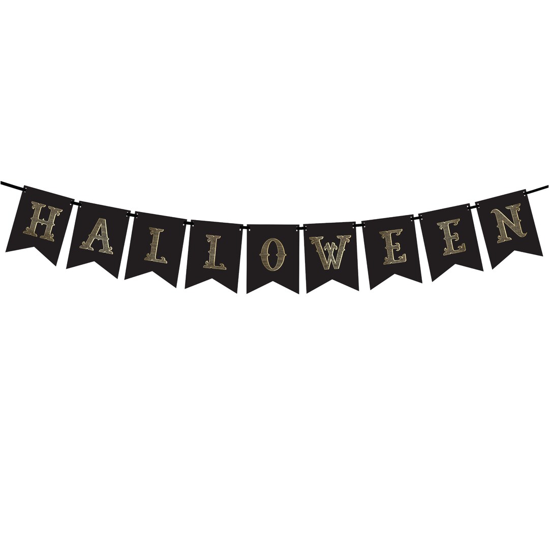 Black & Gold Halloween Pennant Banner – DIY Garland for Spooky Party ...