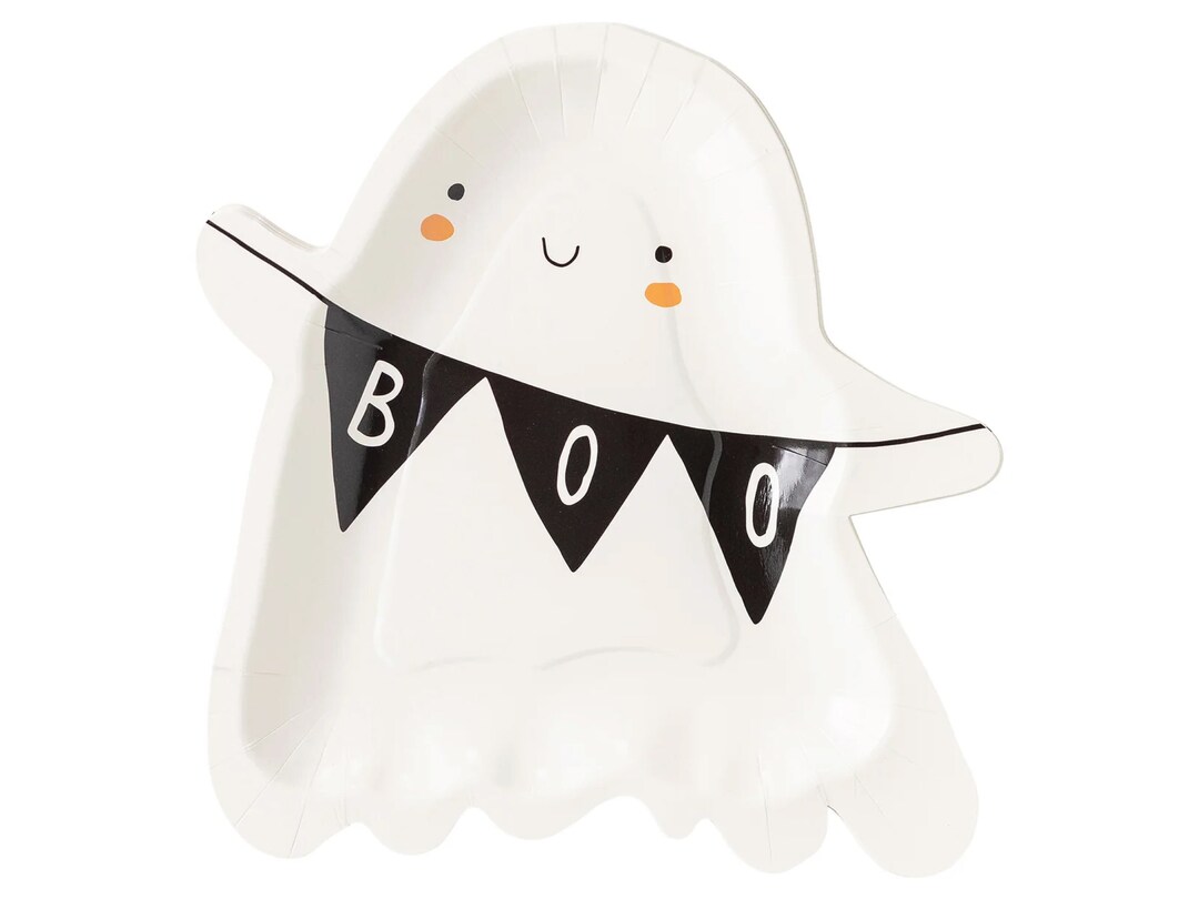 Ghost Plates With Boo Banner (8ct) – Halloween Party Plates for Spooky ...