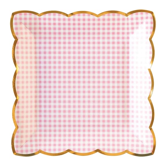Pink Gingham Scalloped Lunch Plates 8ct | Pink Checked Plates | Easter ...