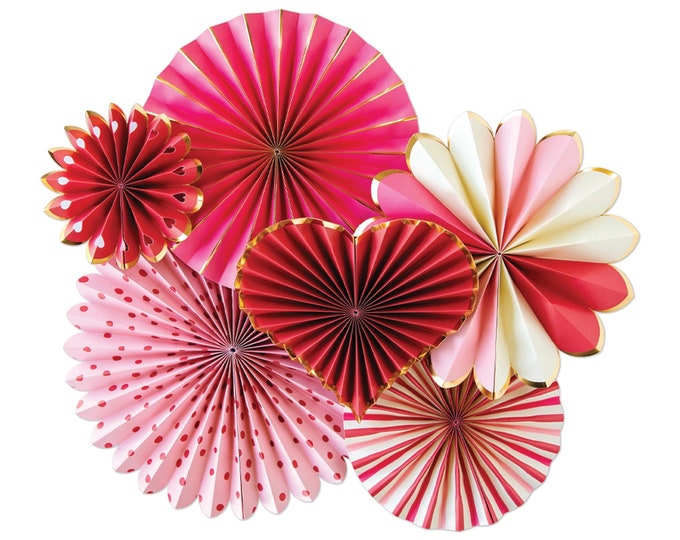 Pink & Red Heart Paper Fan Decorations 6ct Valentine Day Party Decor ...