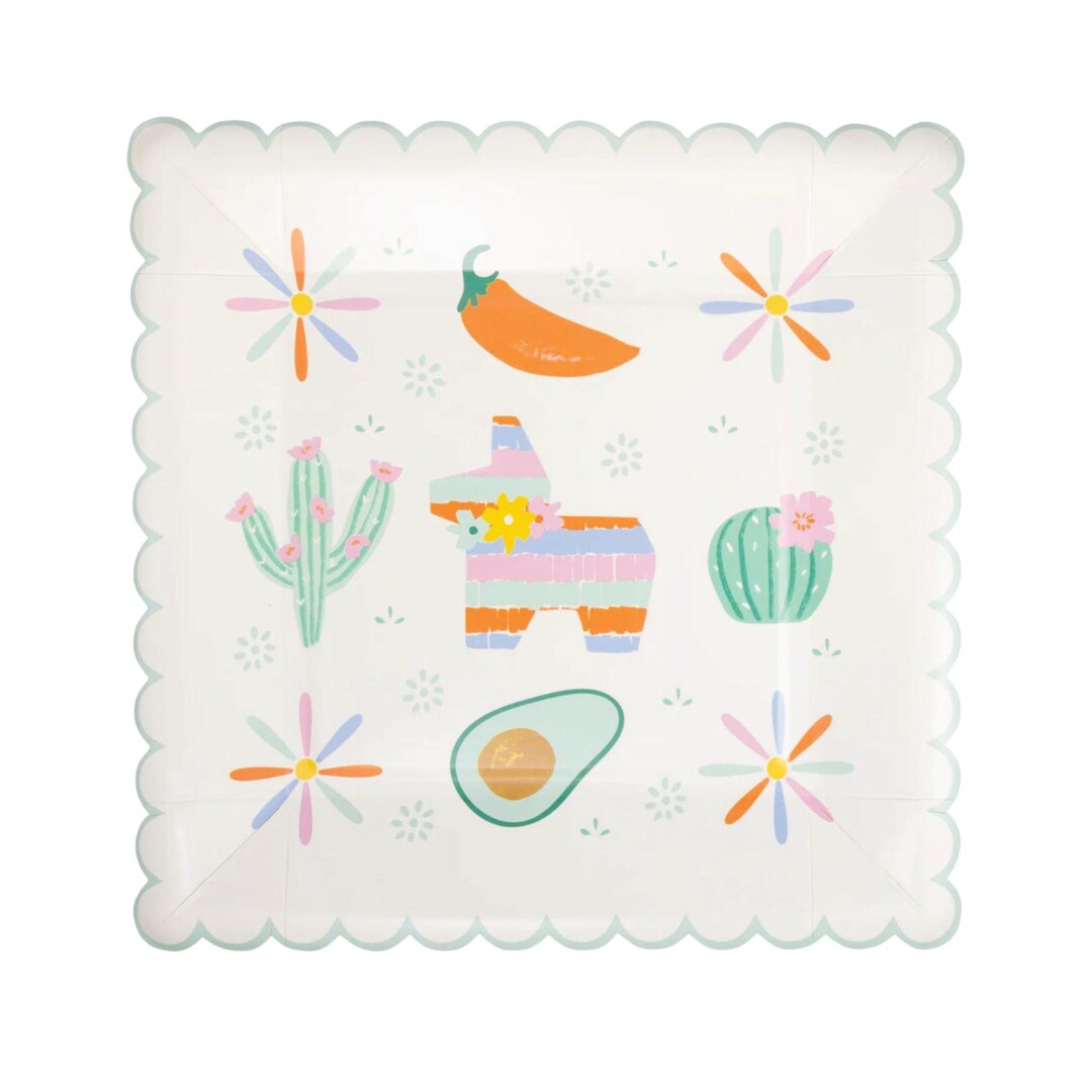 Fiesta Lunch Plates (8ct) – Cactus and Piñata Party Theme Tableware for ...