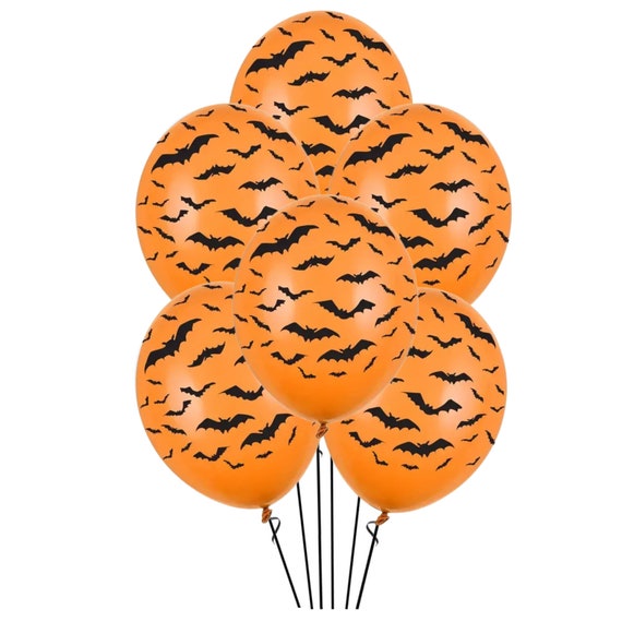 Orange & Black Bat Halloween Latex Balloons 6ct | Kids Halloween Party ...