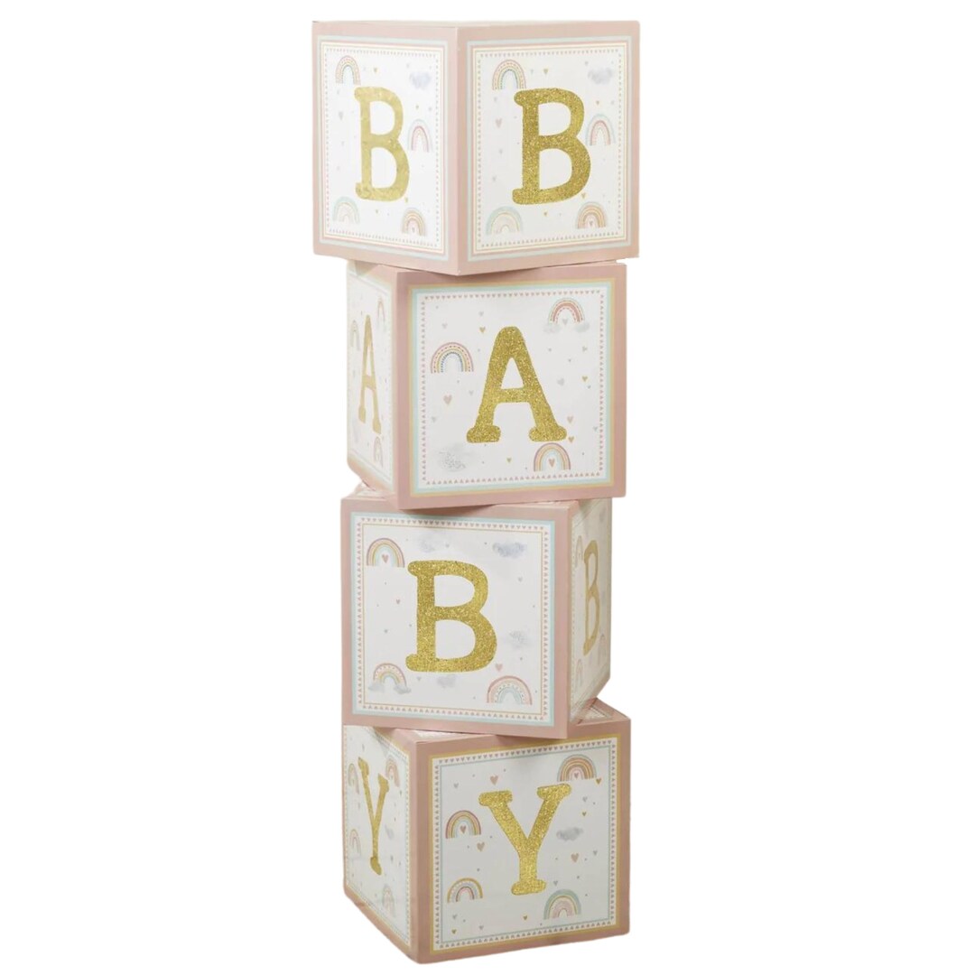 Boho Rainbow Baby Block Decorations 4ct Bohemian Baby Shower Block ...