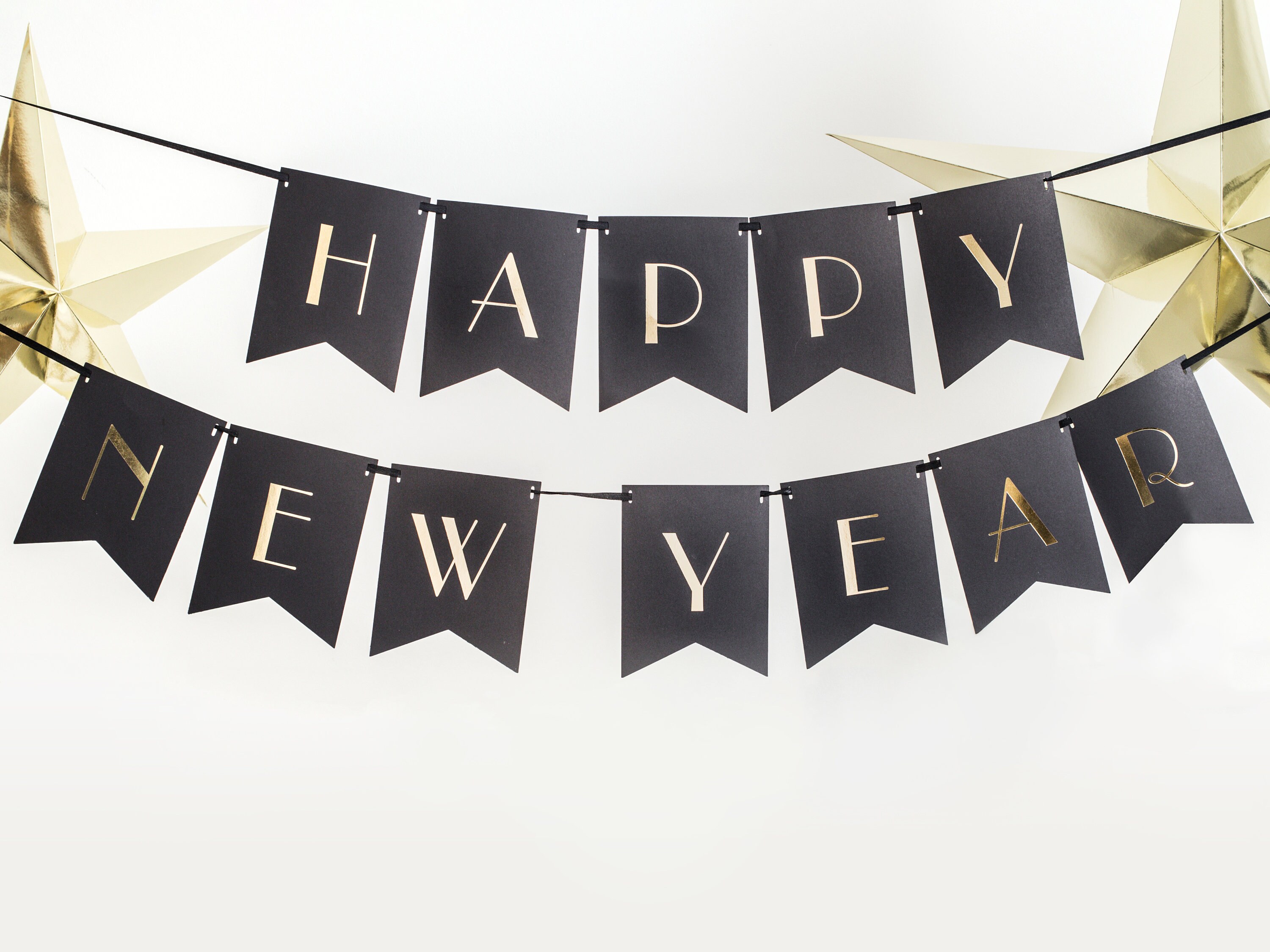 Happy New Year Banner 5.5ft – Black & Gold Foil Party Backdrop for NYE ...