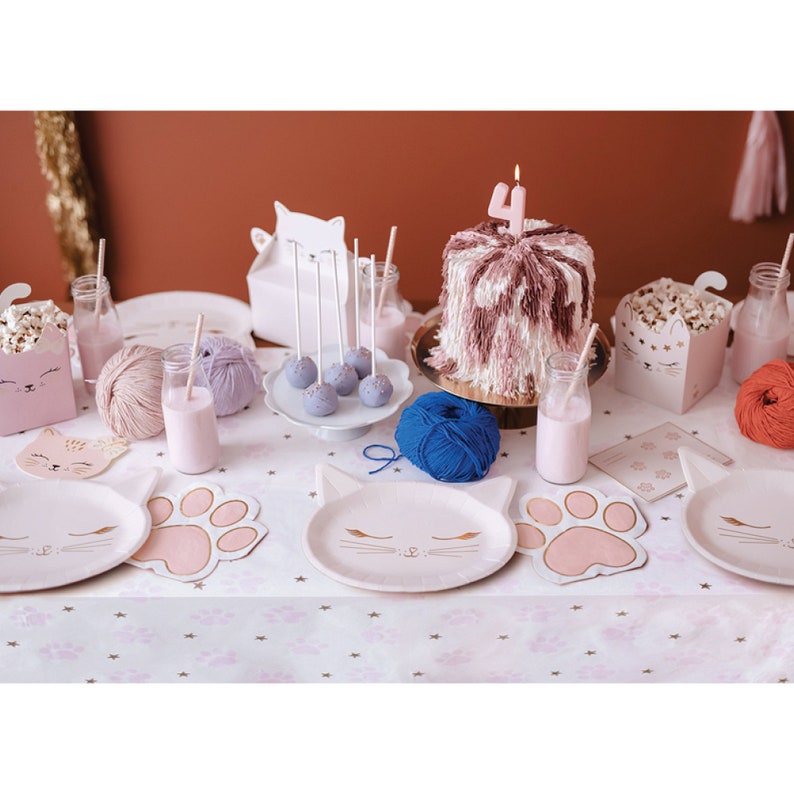 Pink Paw Print Lunch Napkins | Cat Birthday Party | Purrfect Cat Party ...
