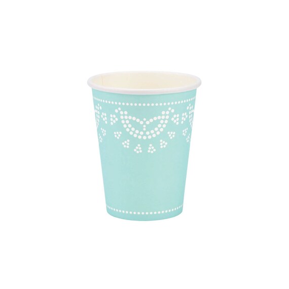 Light Aqua Blue Lace Paper Cups 9oz 10ct | Tea Party Cups | Bridal ...