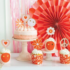 Retro Valentine Baking Cups 24ct & Cupcake Toppers 12ct Groovy ...