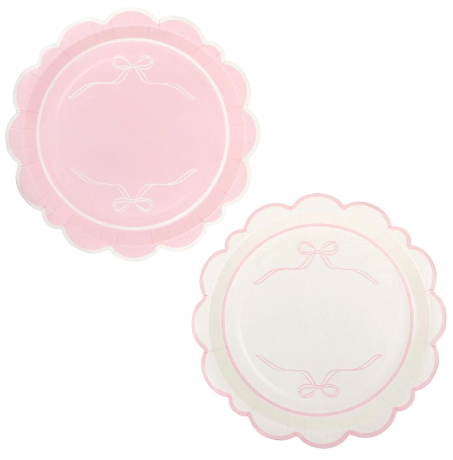Round Pink Bows Paper Lunch Plates – Scalloped Bow Plates, Baby Shower ...