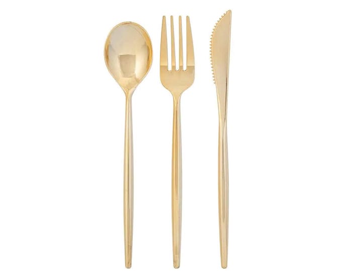 Modern Gold Plastic Cutlery Set for 20, Plastic Silverware, Disposable ...