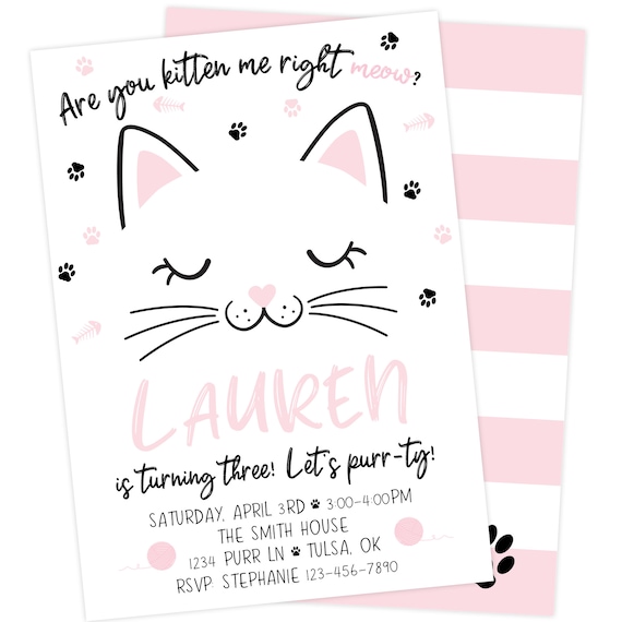 Purrfect Cat Pawty Birthday Invitation | Kitten Birthday Party ...