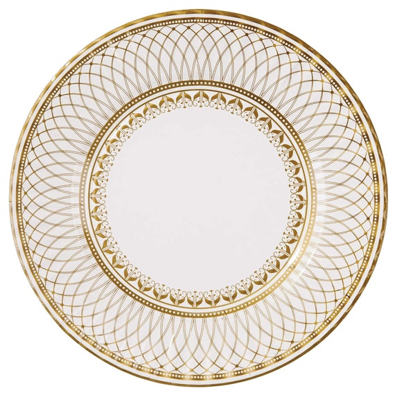 Large Gold and White Dinner Plates 8ct | Bridal Shower Plates | New ...