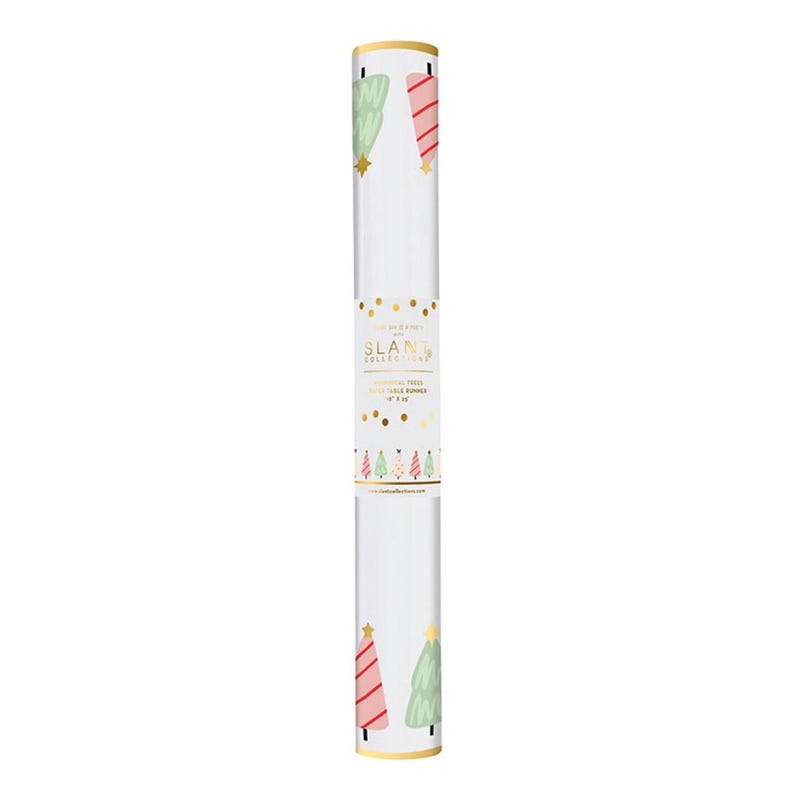 Whimsical Christmas Tree Paper Table Runner 25ft – Pink & Green Holiday ...