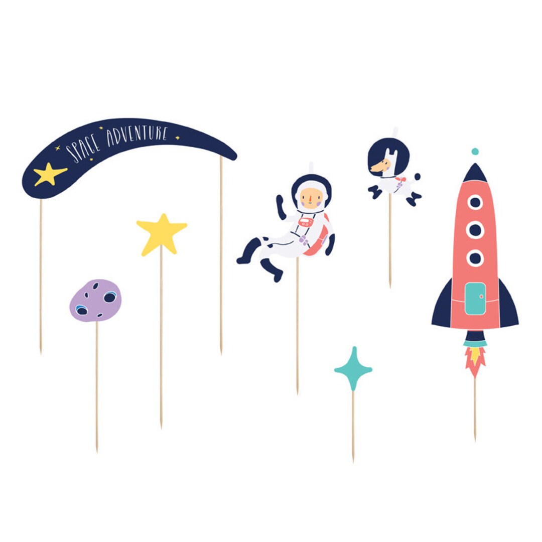Outer Space Cake Toppers 7ct | Blast off Birthday Party Decor | Outer ...