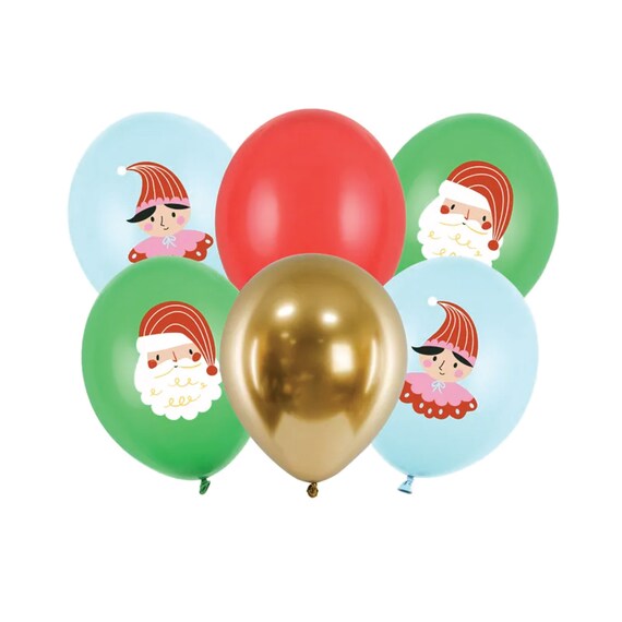 Santa & Elf Balloon Bouquet 6ct | Santa Party Decor | Christmas ...