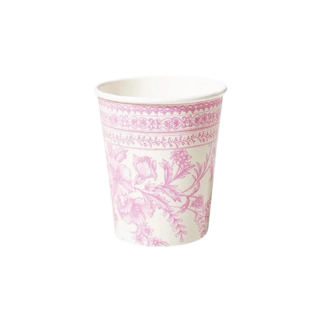 Pink Toile Paper Cups 10ct | Pink Tea Party Bridal Shower | Vintage Tea ...