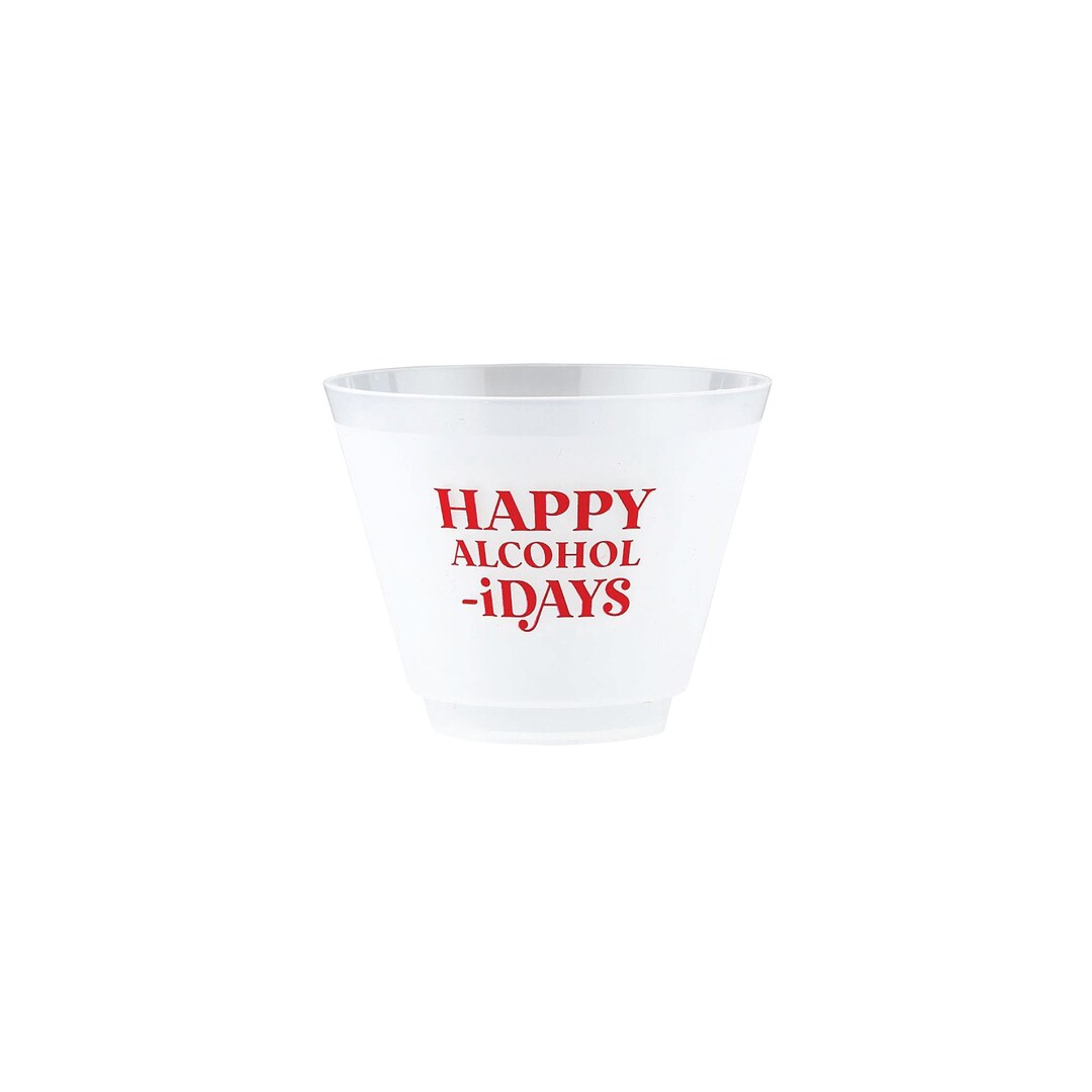 Happy Alcohol-idays Plastic Frosted Wine Cups 8ct | Christmas Party ...