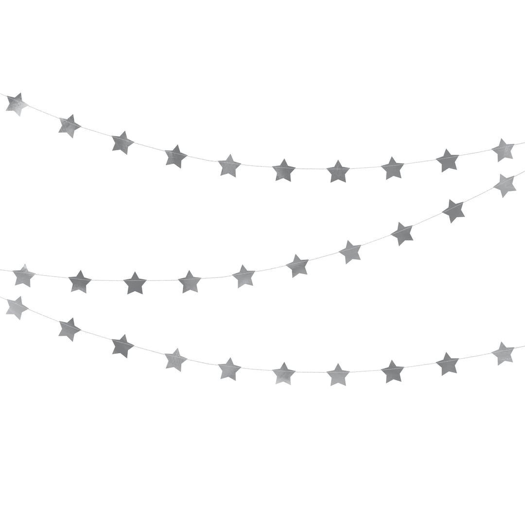 Silver Star Garland 12ft – Metallic Party, Christmas, or New Year’s Eve ...