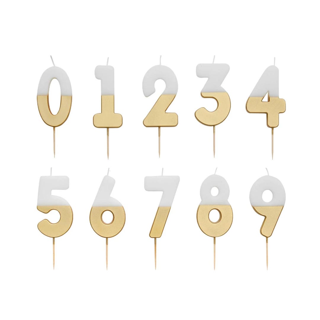White & Gold Number Birthday Candle 0-9 | Gold Number Candles | Gold ...