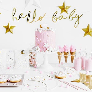 Gold Hello Baby Banner 2.3ft | Gender Neutral Party Garland | Twinkle ...