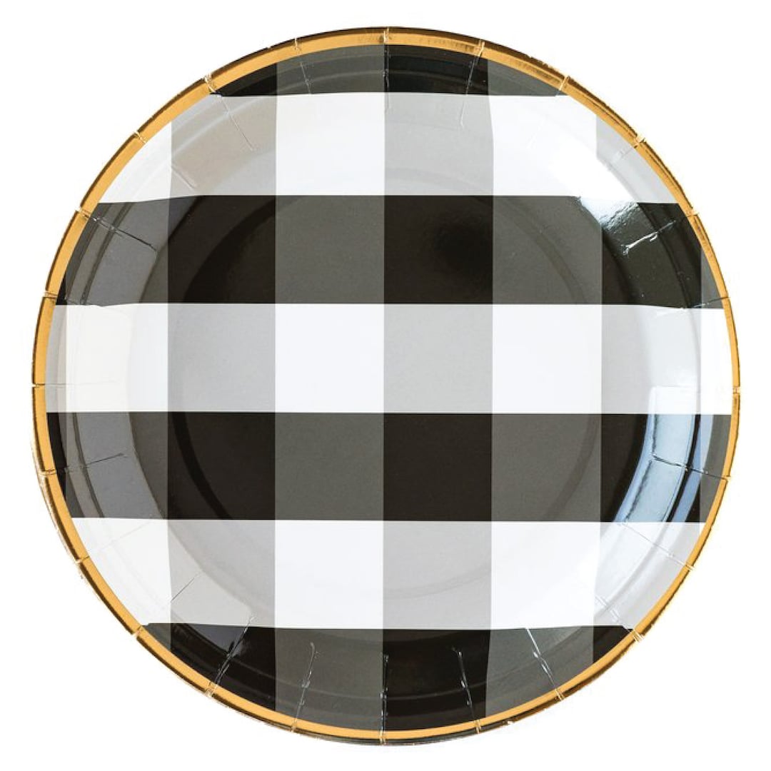 Black & White Buffalo Plaid Plates With Gold Edge (8ct) – Farmhouse ...