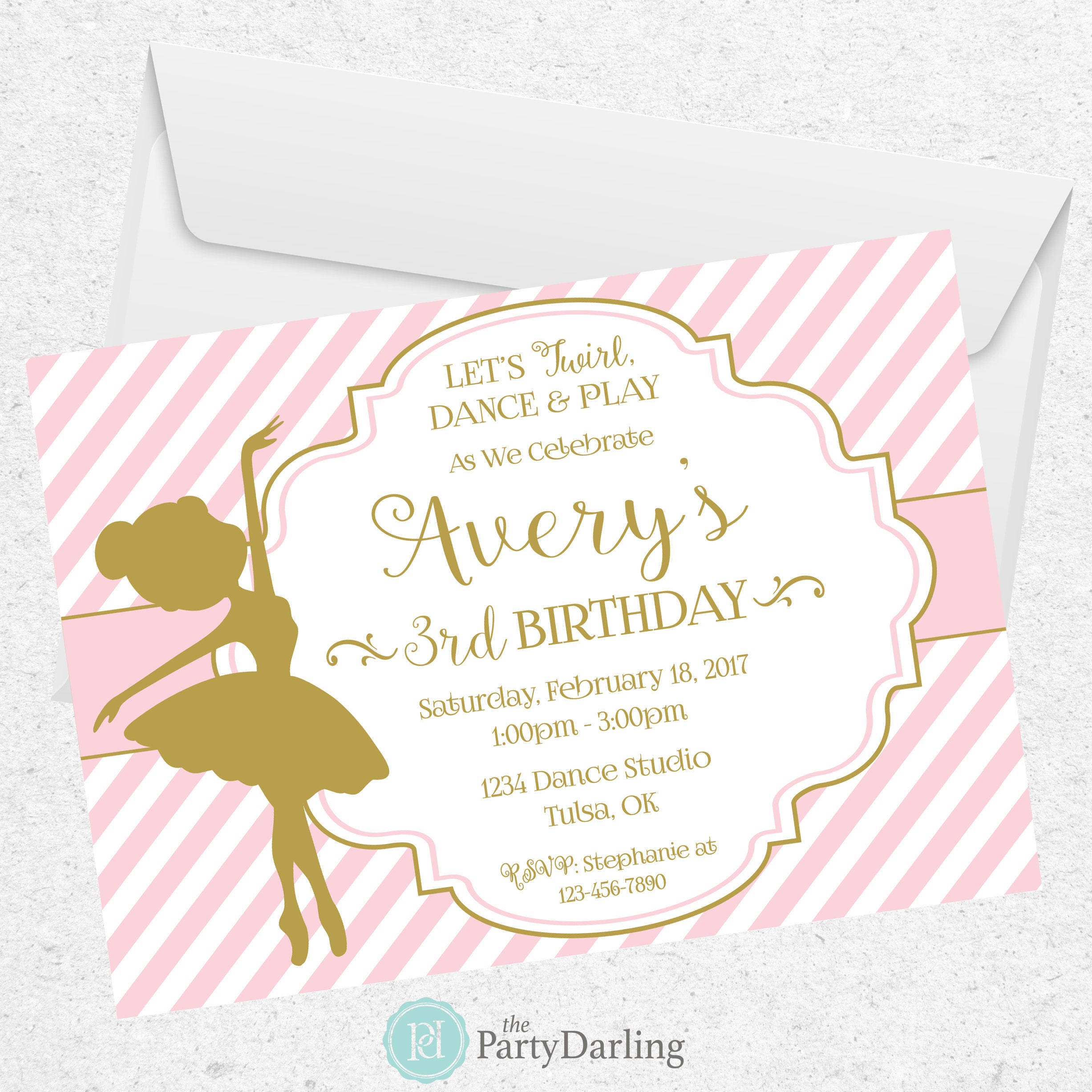 Paper Ballet Theme Party Birthday Invitation Invitations ...