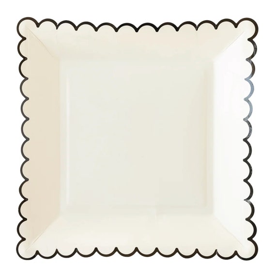 Cream & Black Scalloped Square Lunch Plates 8ct | Kids Halloween Party ...