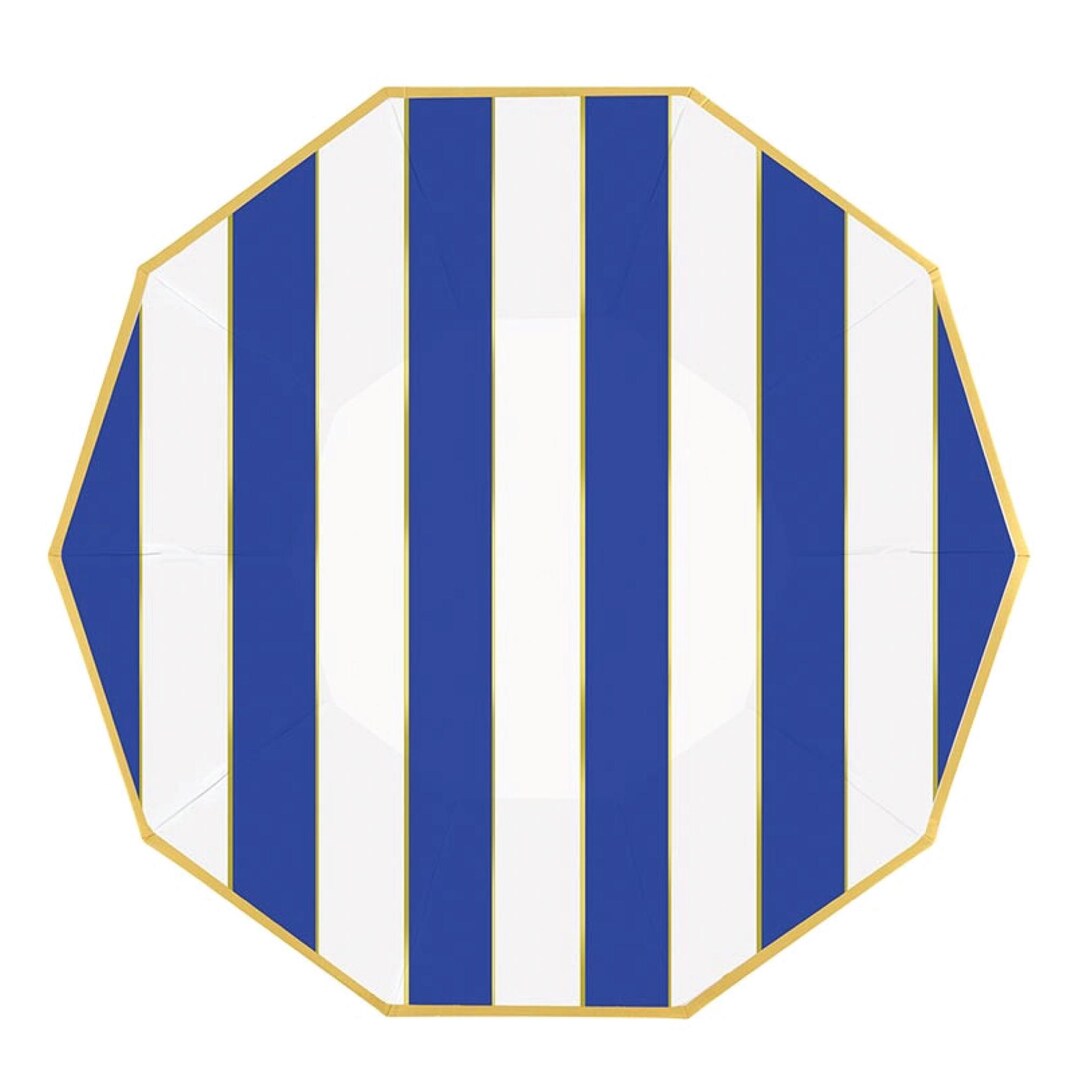 Blue & Gold Stripe Decagon Lunch Plates 8ct – - Etsy UK