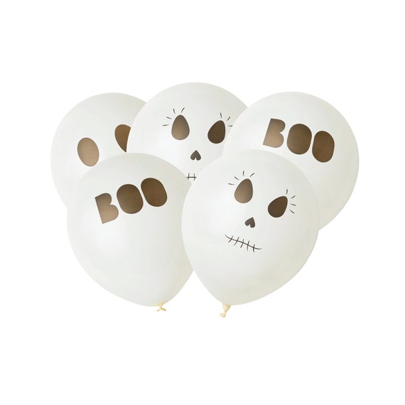Boo & Skeleton Latex Balloons 5ct | Kids Halloween Party Decor | Spooky ...